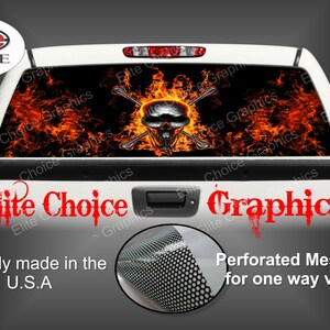 Flaming Skull Rear Window Graphic Tint Decal Sticker Truck SUV Van Car ...