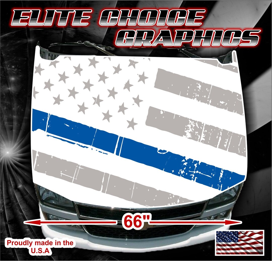 Police Thin Blue Line White Vinyl Hood Wrap Bonnet Decal Sticker ...
