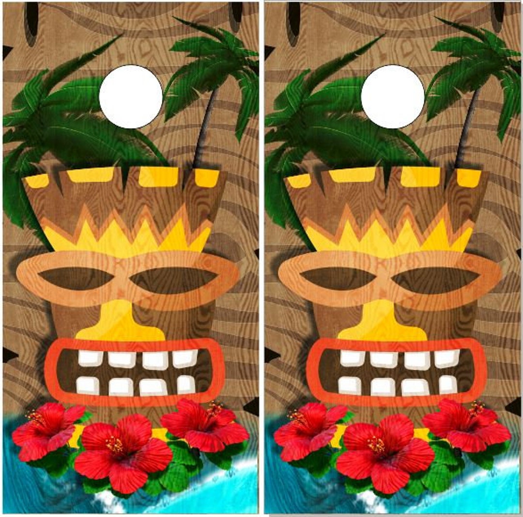 Hawaiian Tiki Man Cornhole Wrap Bag Toss Decal Skin Sticker Wraps ...