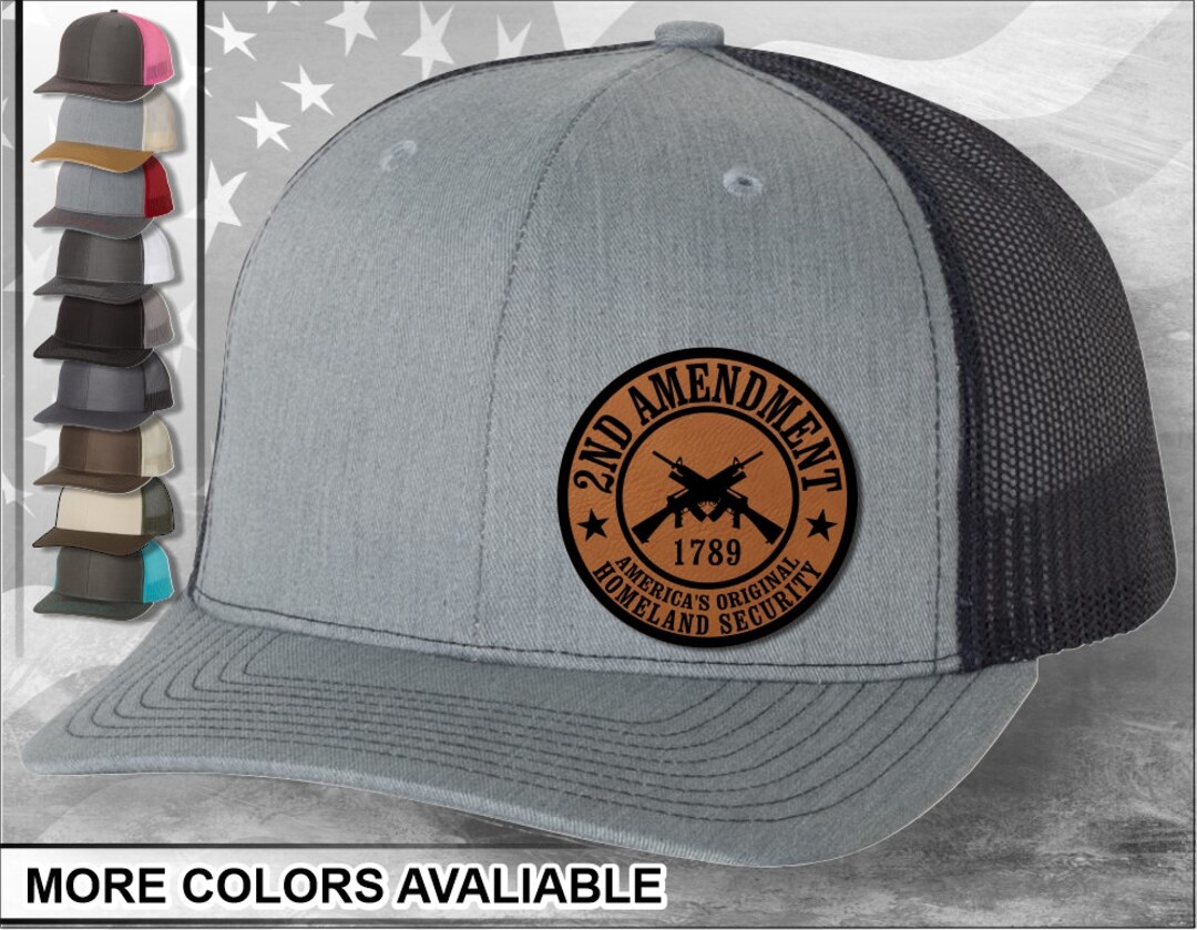 Second Amendment Guns Laser Engraved Leather Patch Snapback Trucker Hat, Custom, Personalized ...