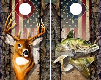 Walleye Fish Flag Camo Cornhole Wrap Bag Toss Decal Baggo Skin | Etsy