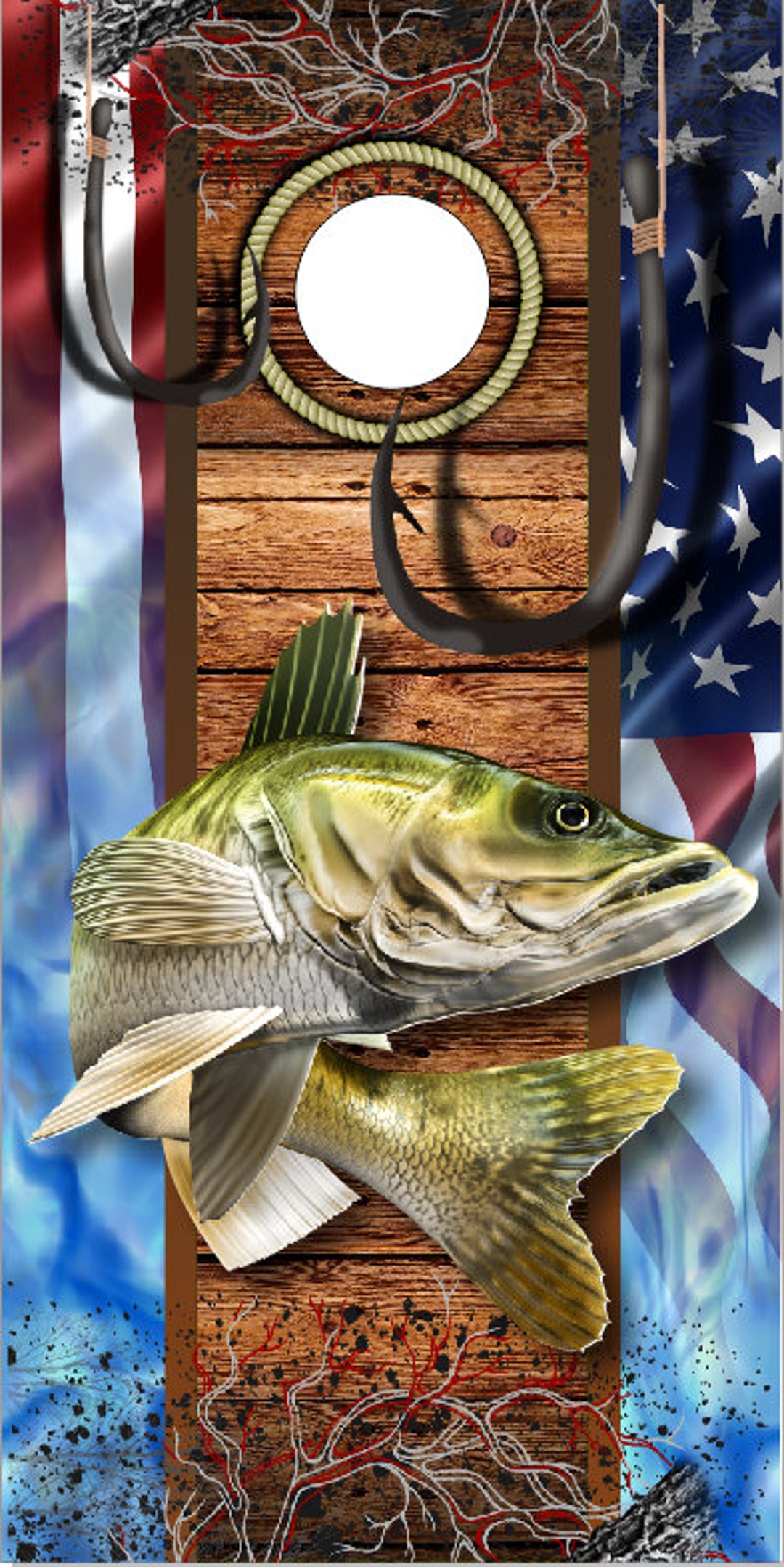 Walleye Fish Hooks American Flag Cornhole Wrap Bag Toss Decal Skin ...