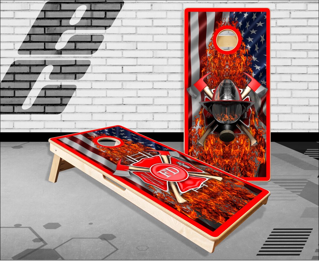 Firefighter American Flames Cornhole Boards Bag Toss Game With Bags - Etsy