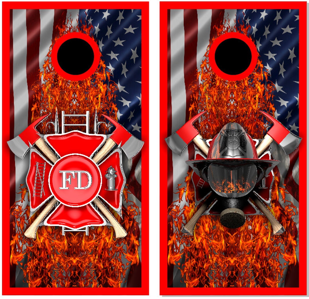 Firefighter American Flames Cornhole Wrap Bag Toss Decal Skin Sticker ...