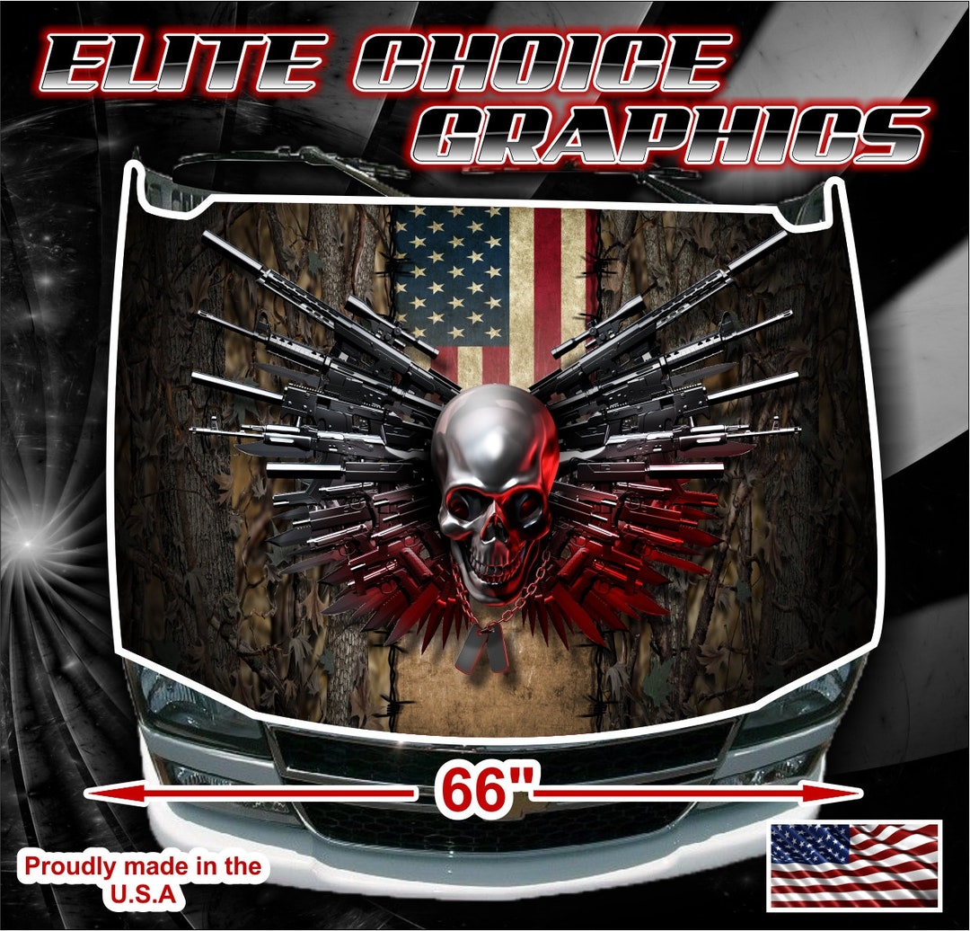 Wicked Wire Gun Wings Camo Flag Vinyl Hood Wrap Bonnet Decal Sticker ...