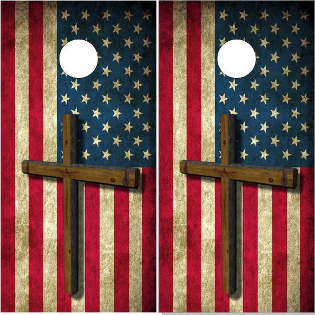 American Flag Wood Cross Cornhole Wrap Bag Toss Decal Skin Sticker ...