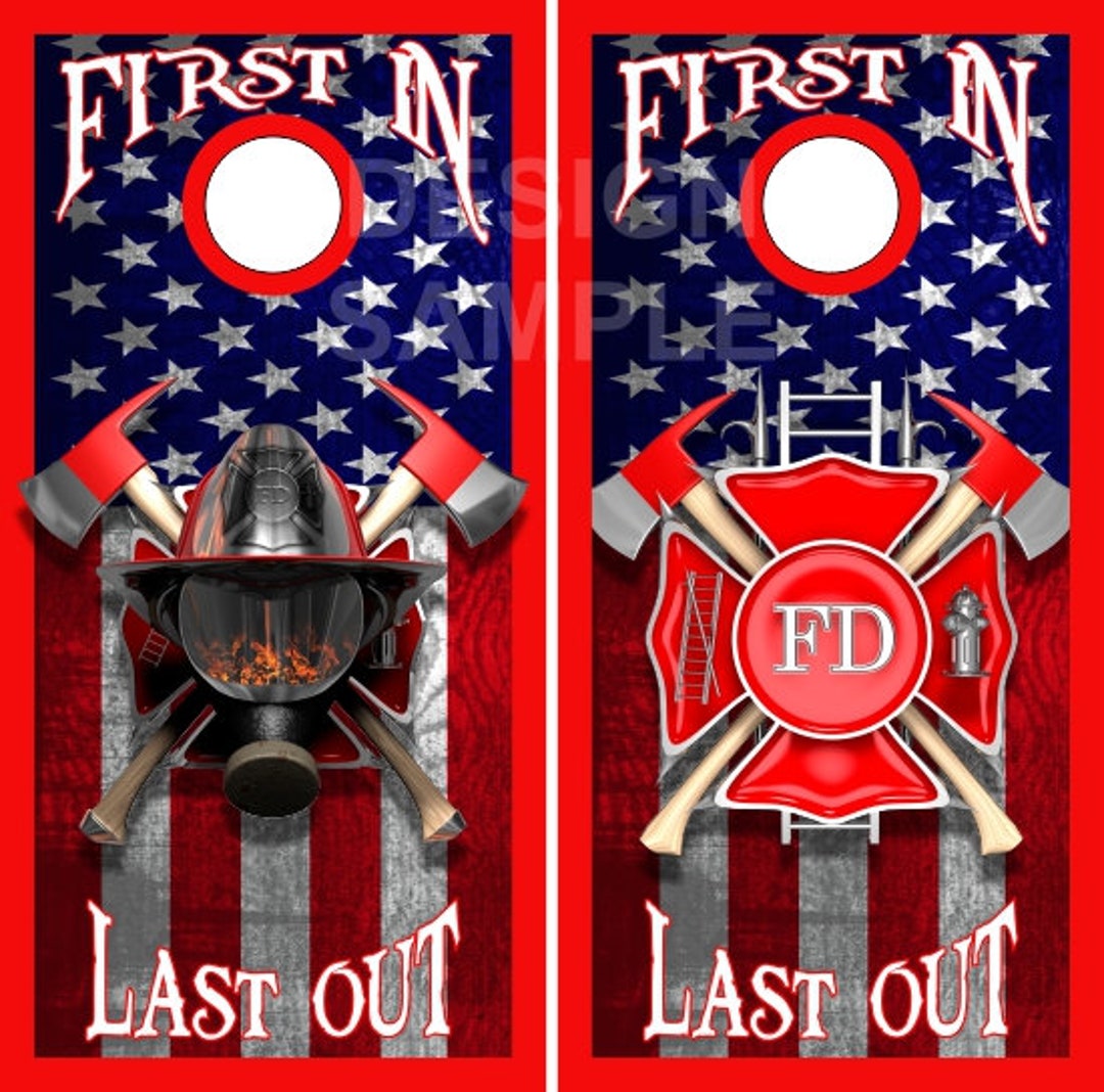 Firefighter First in Flag Cornhole Wrap Bag Toss Decal Skin Sticker ...