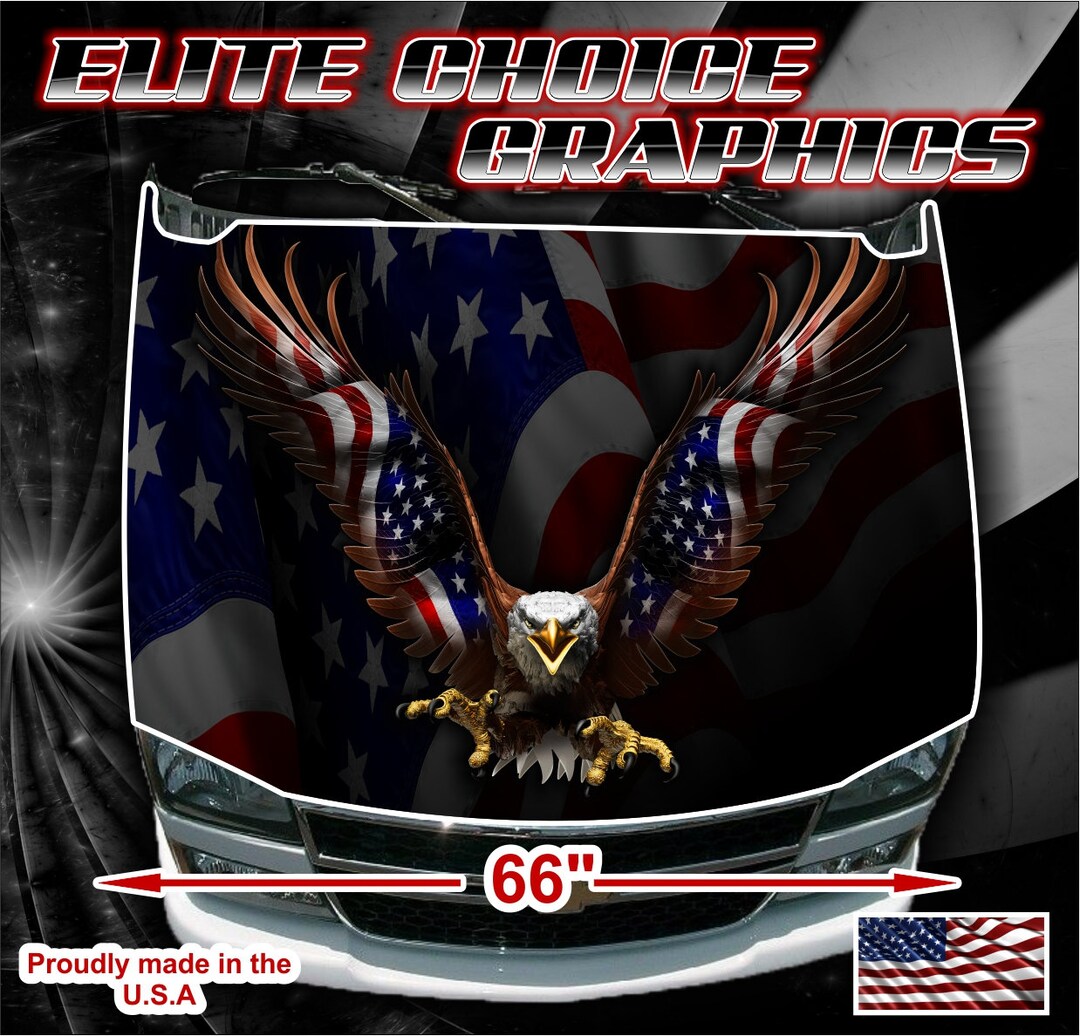 Patriotic American Flag Eagle Vinyl Hood Wrap Bonnet Decal Sticker ...