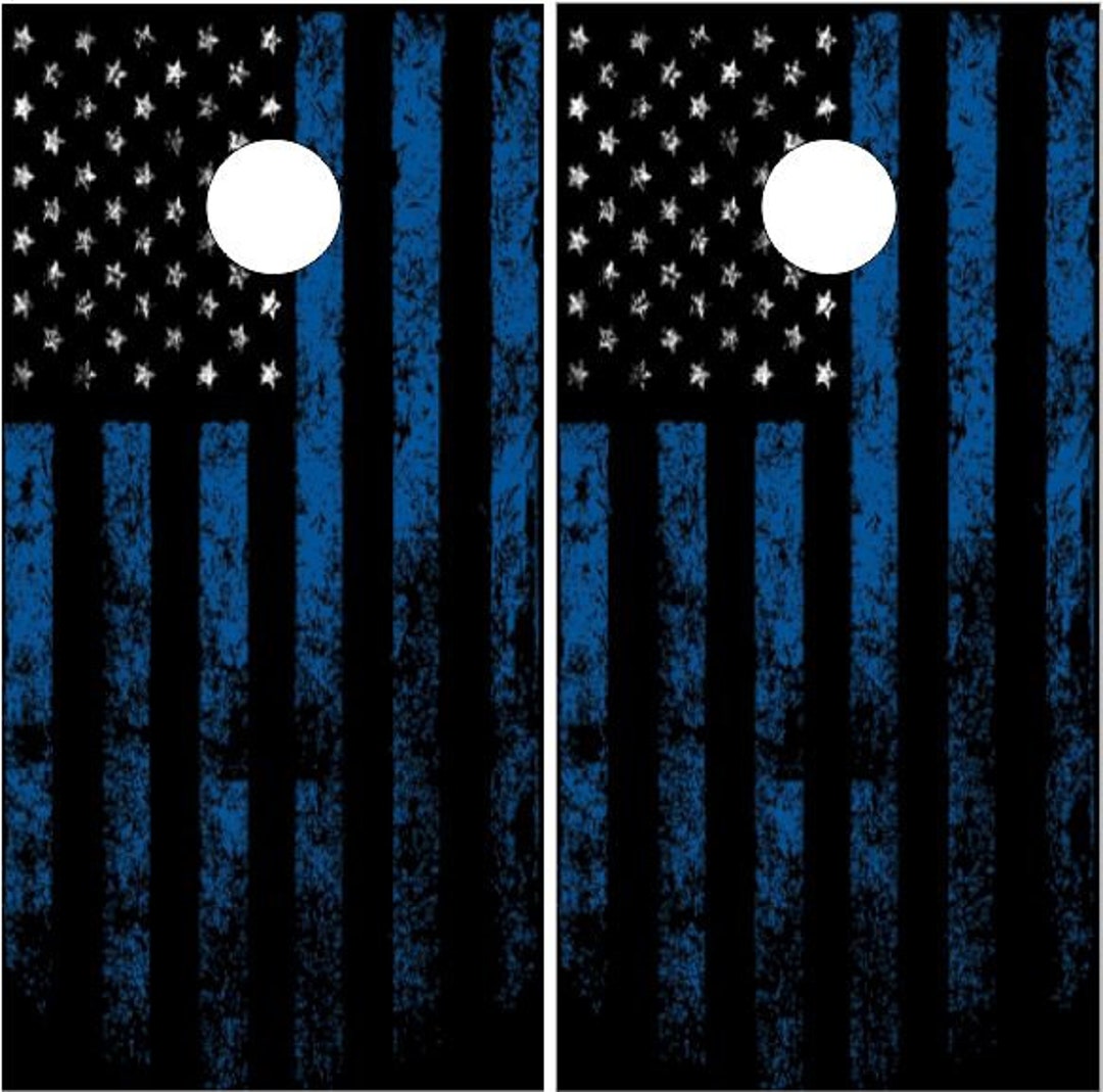 Thin Blue Line Grunge Flag Cornhole Wrap Bag Toss Decal Skin Sticker ...