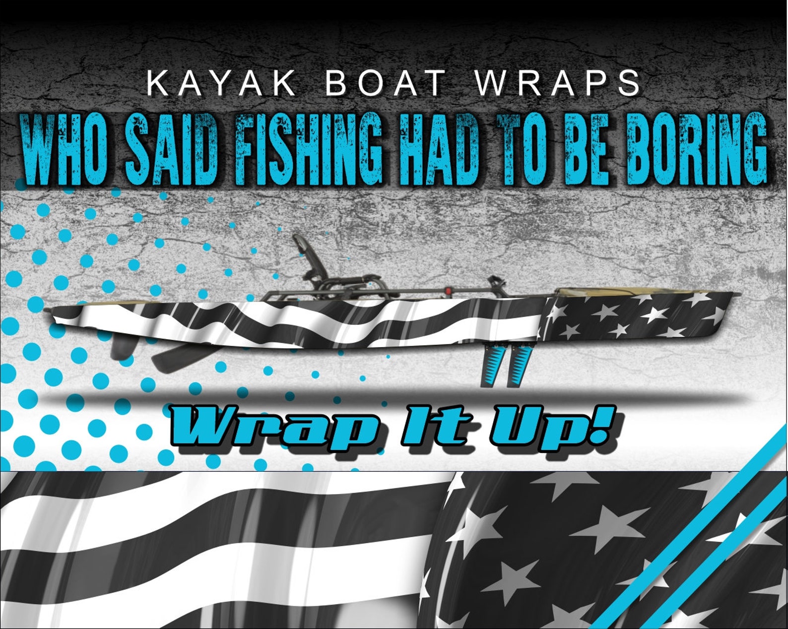 American Flag Black and White Kayak Vinyl Wrap Kit Graphic Decal ...