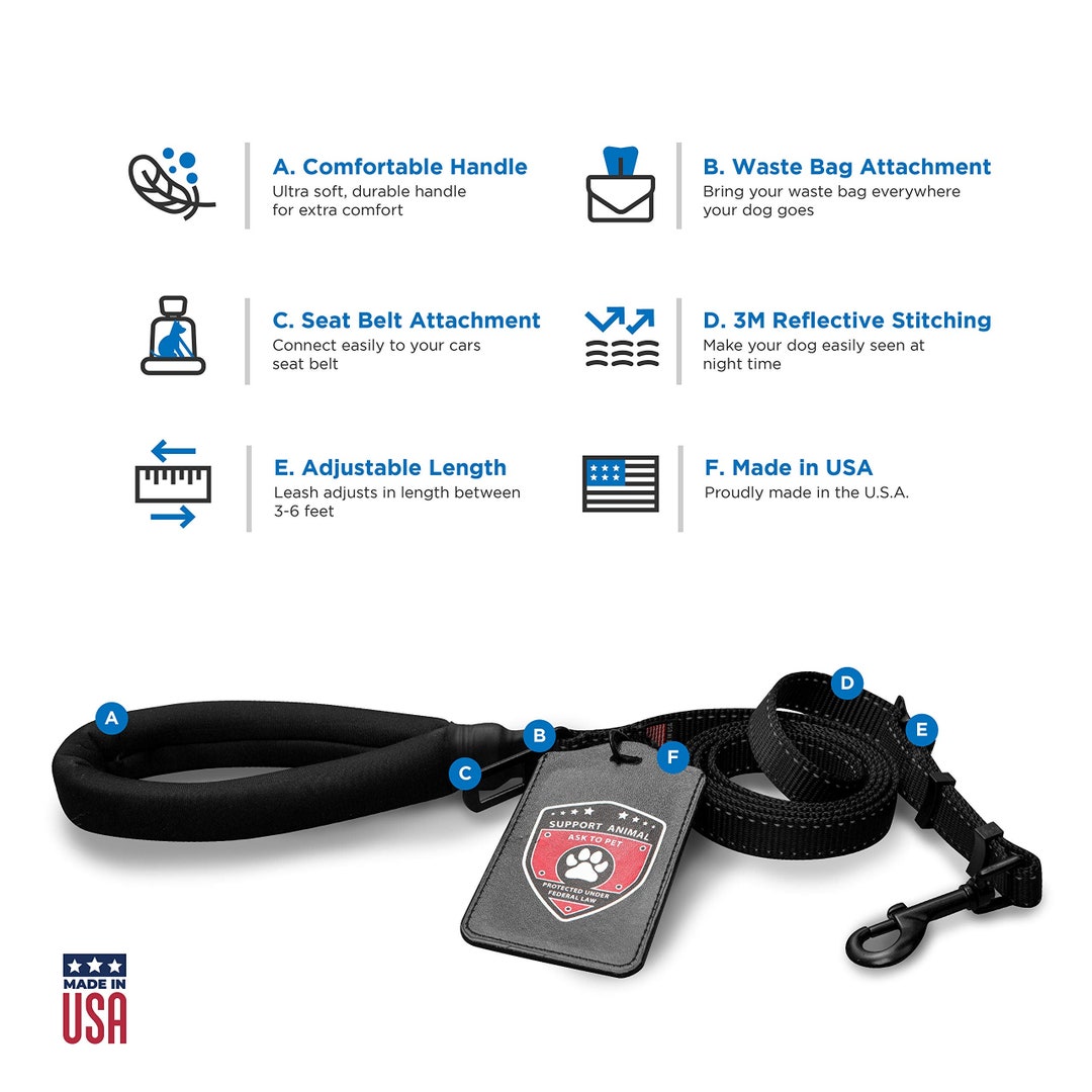 Emotional Support Animal Leash With Detachable Id Card Holder PLUS Seat ...