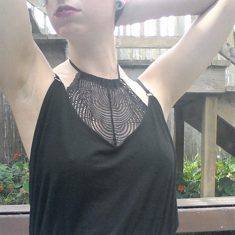 Strappy High Neck Halter Bralette In Black Spiral Lace Etsy