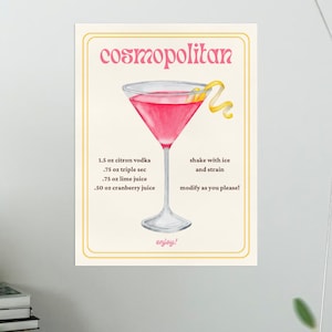 Cosmopolitan Print | Cocktail Recipe Print | Bar Cart Decor Poster ...