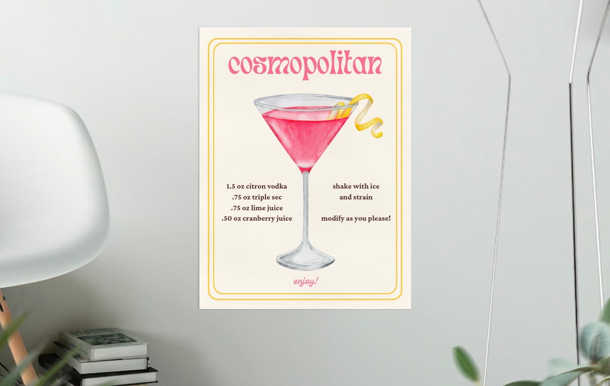 Cosmopolitan Print | Cocktail Recipe Print | Bar Cart Decor Poster ...