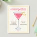 Cosmopolitan Print | Cocktail Recipe Print | Bar Cart Decor Poster ...