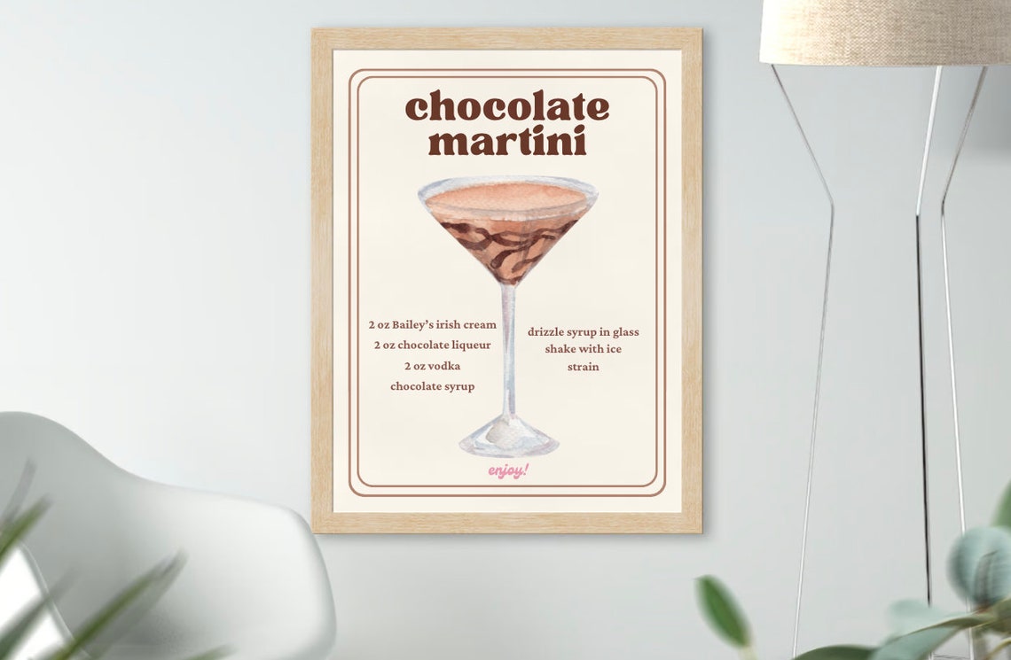 Chocolate Martini | Cocktail Recipe Print | Bar Cart Décor Poster ...