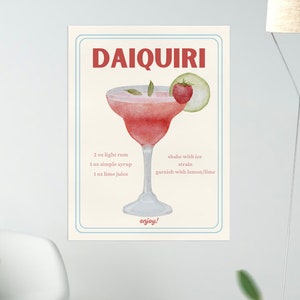 Daiquiri Cocktail | Cocktail Recipe Print | Bar Cart Décor Poster ...