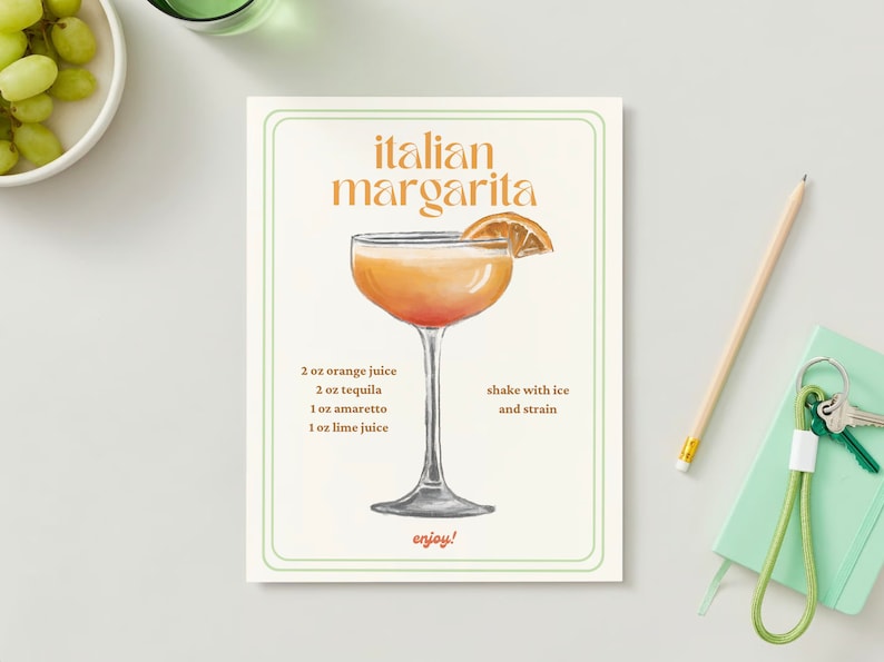 Italian Margarita Recipe Print | Bar Cart Cocktail Poster (digital ...