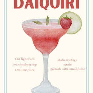 Daiquiri Cocktail | Cocktail Recipe Print | Bar Cart Décor Poster ...