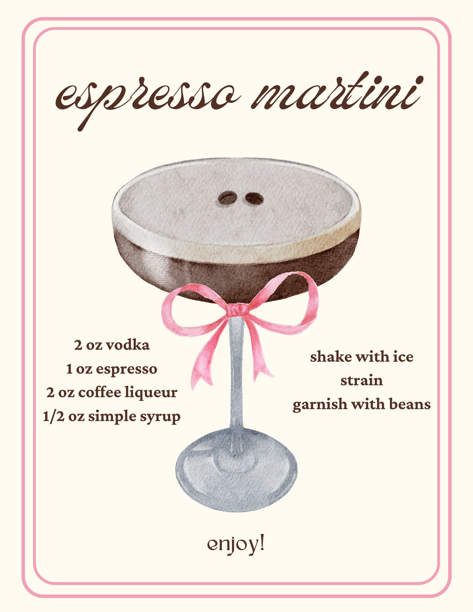 Espresso Martini Print | Cocktail Recipe Print | Bar Cart Décor Poster ...