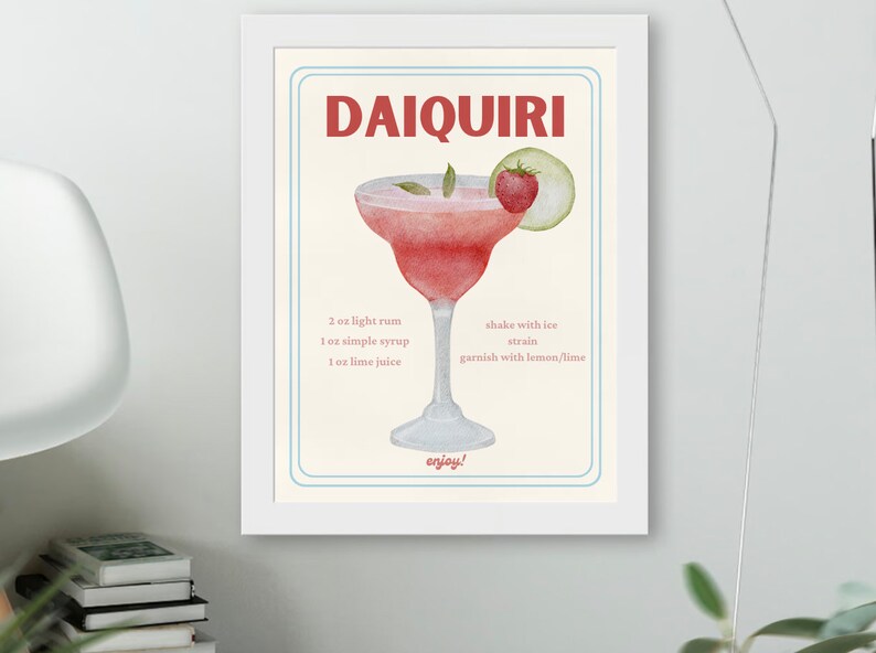Daiquiri Cocktail Cocktail Recipe Print Bar Cart Décor Poster Party ...