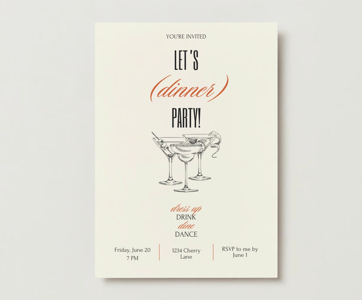Editable Dinner Party Invitation - DIY Canva Template | Printable ...