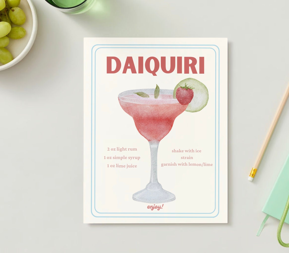 Daiquiri Cocktail | Cocktail Recipe Print | Bar Cart Décor Poster ...