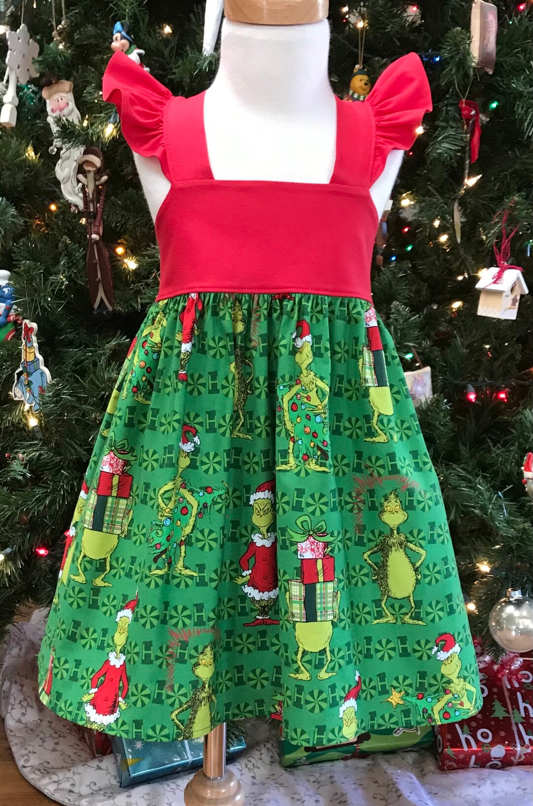 Grinch Christmas Dress, Girls Christmas Dress, Embroidery, Baby Dress ...