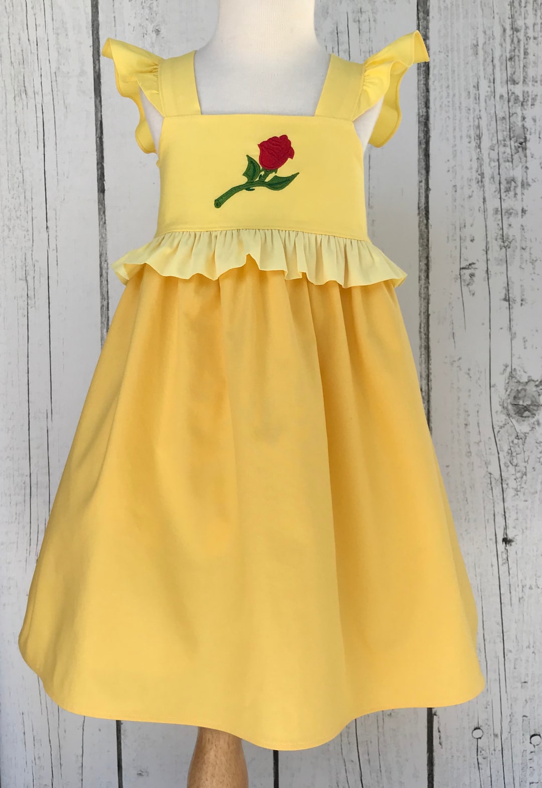 Embroidered Rose Cotton Dress, Disney Belle Style, Baby Dress, Girls ...