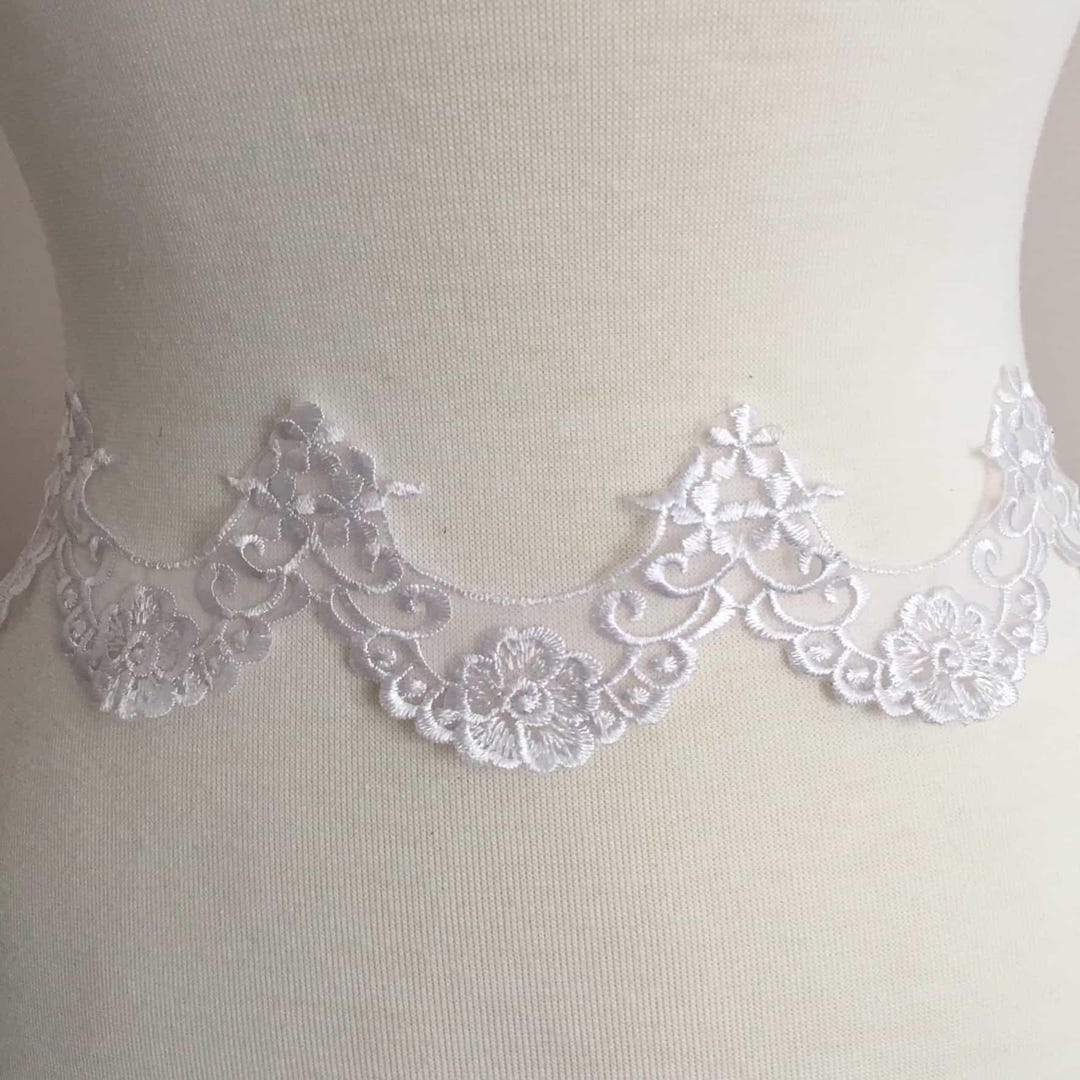 Delicate Embroidered Organza Lace Trim – 2.5” Wide, Floral Scallop Edge ...