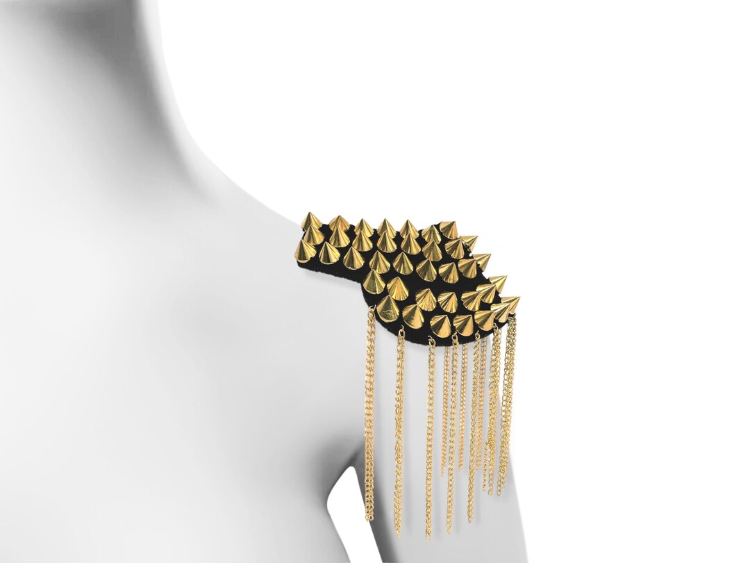 Gold Stud Spike Epaulet With Chain Fringe - Bold Shoulder Accessory - Etsy