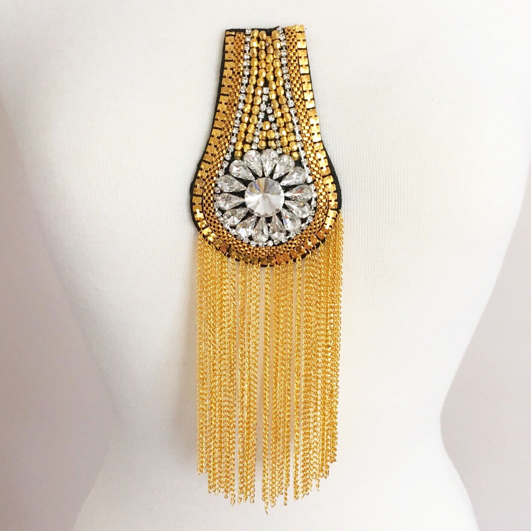 Crystal and Metal Fringe Epaulette - Etsy