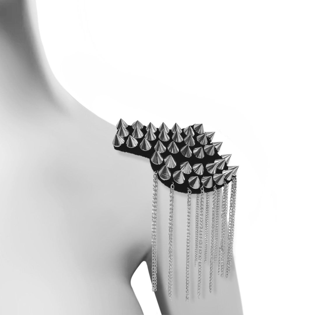 Gunmetal Stud Spike Epaulet With Chain Fringe - Bold Shoulder Accessory - Etsy