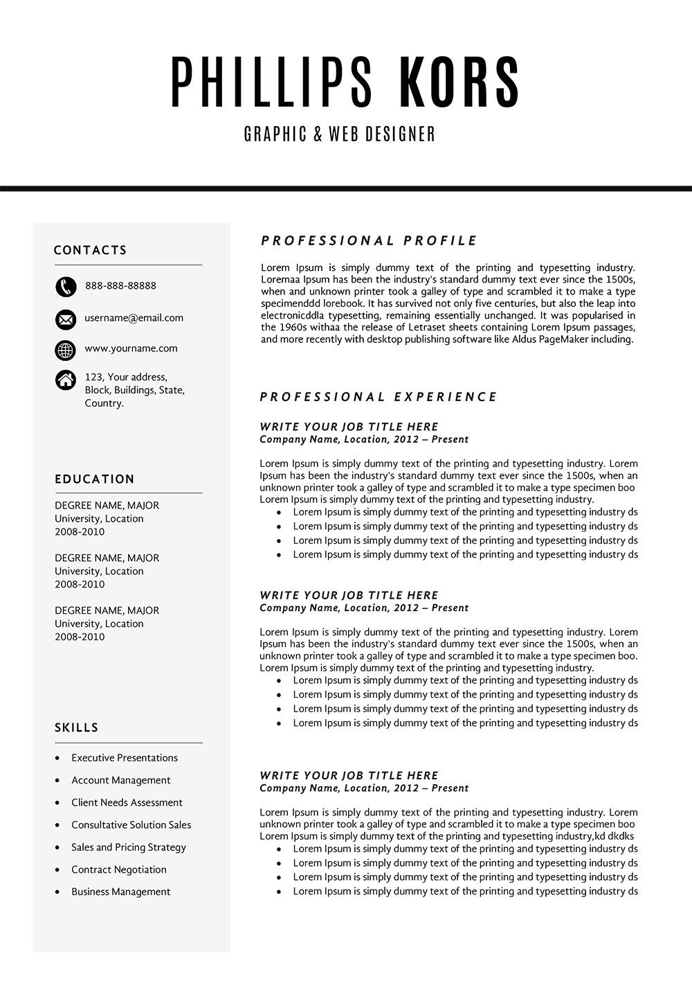 Phillips Resume Template / CV Template Cover Letter 3 page | Etsy
