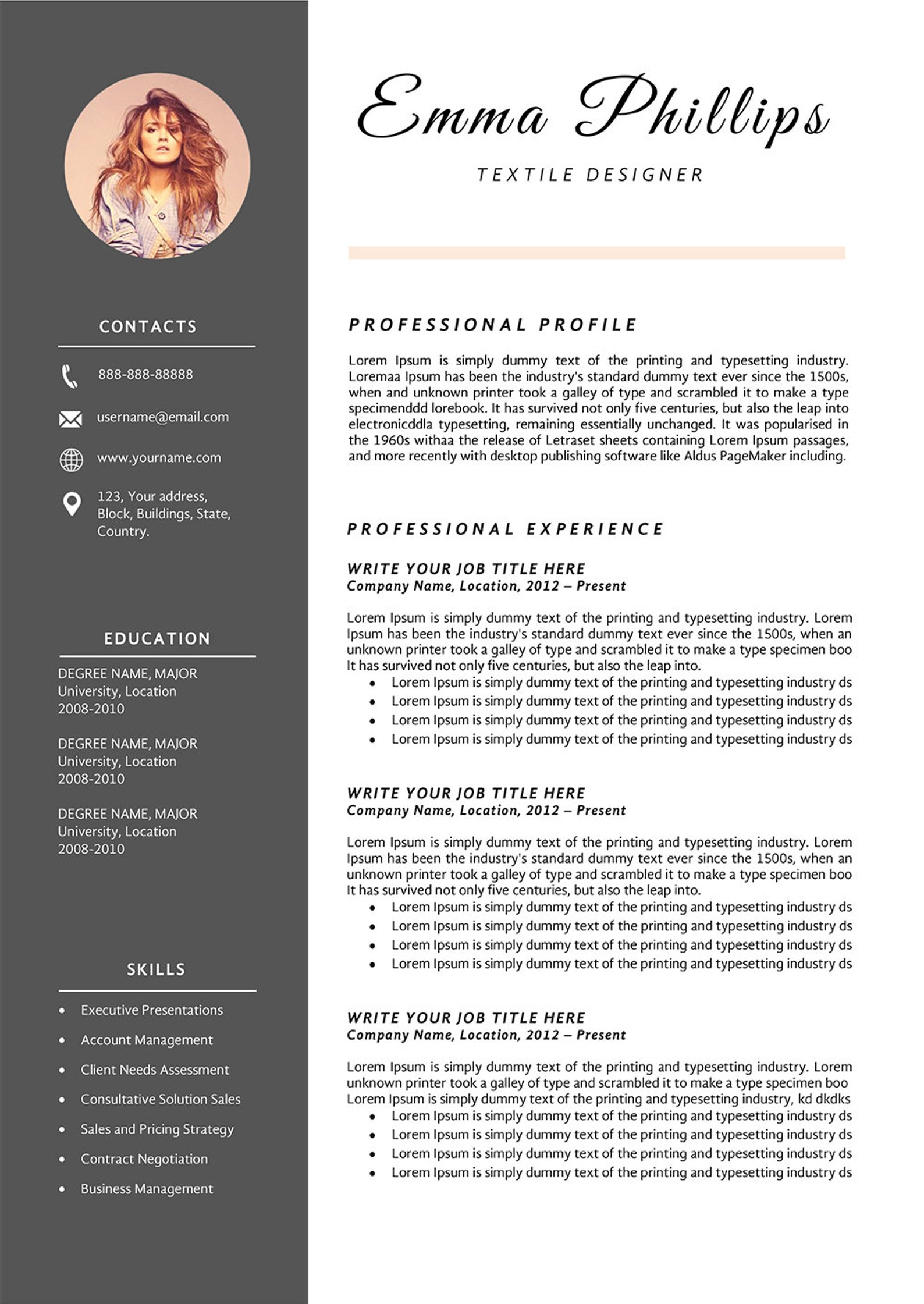 Emma Resume Template / CV Template Cover Letter & References - Etsy ...