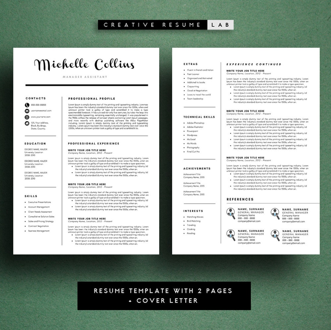 Buy Michelle Modern Resume Template / CV Template Cover Letter Online ...