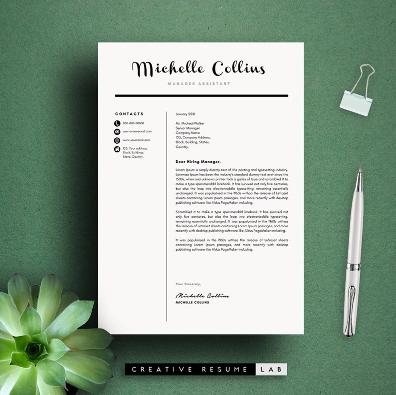 Buy Michelle Modern Resume Template / CV Template Cover Letter Online ...