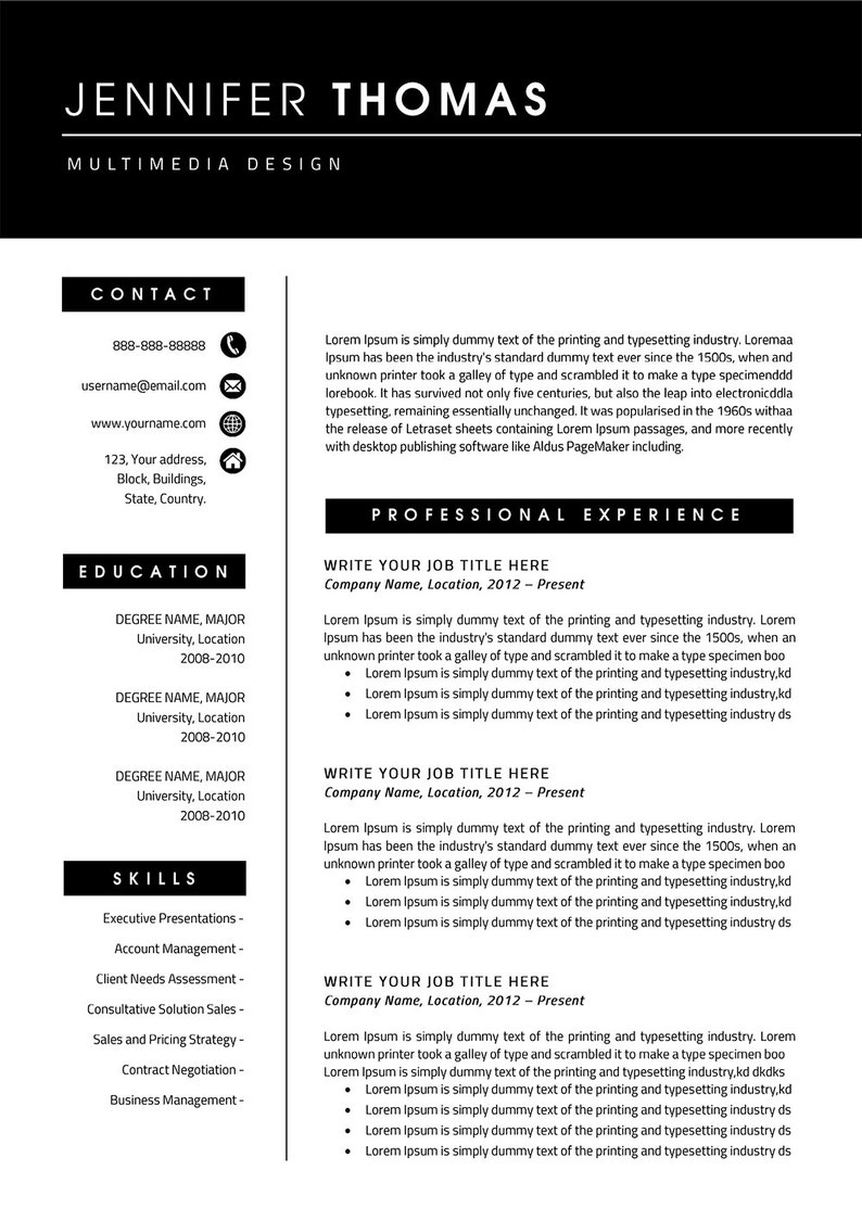 Jennifer Resume Template / CV Template Cover Letter for MS | Etsy Canada