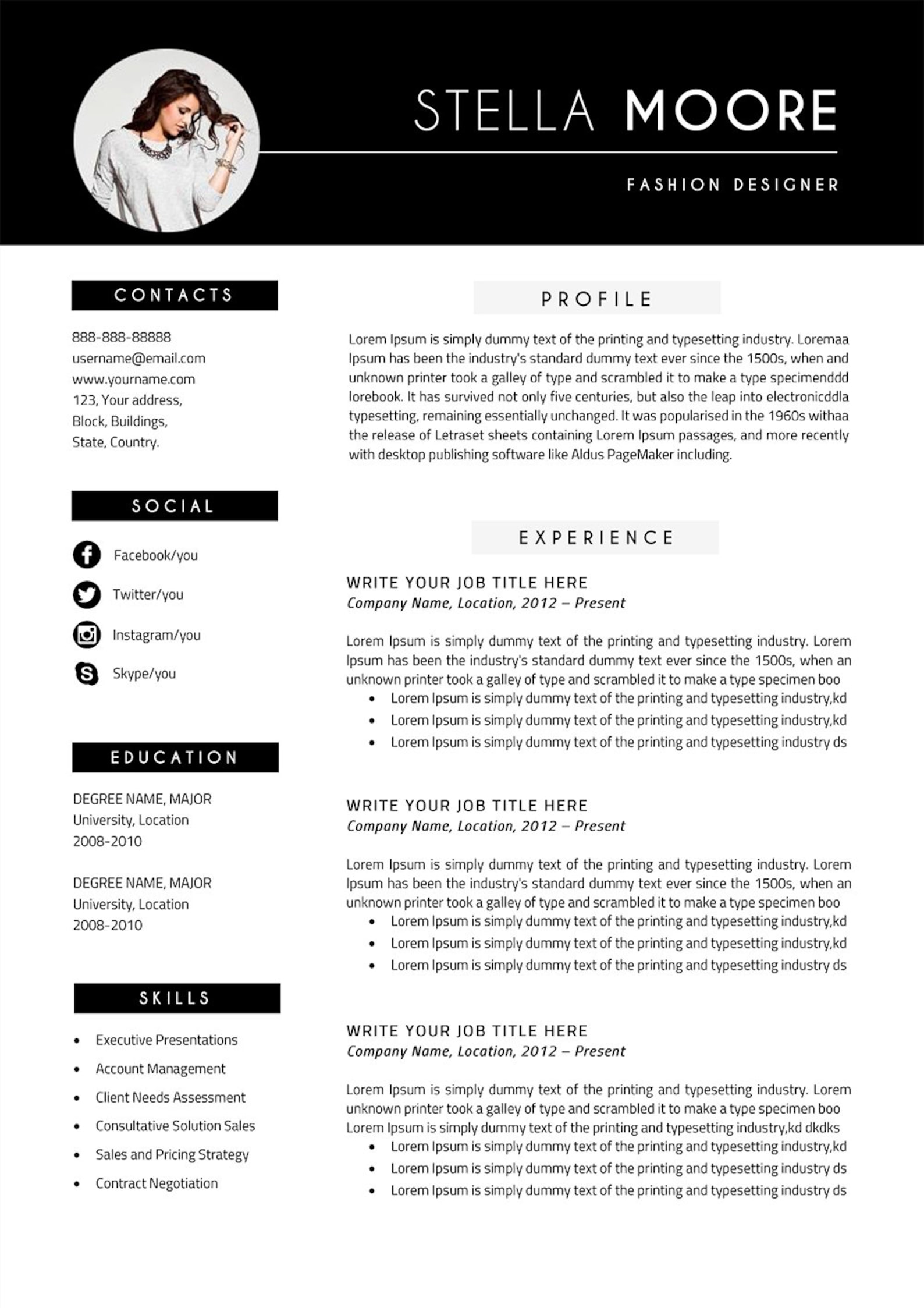 Stella Modern Resume Template / CV Template Cover Letter | Etsy