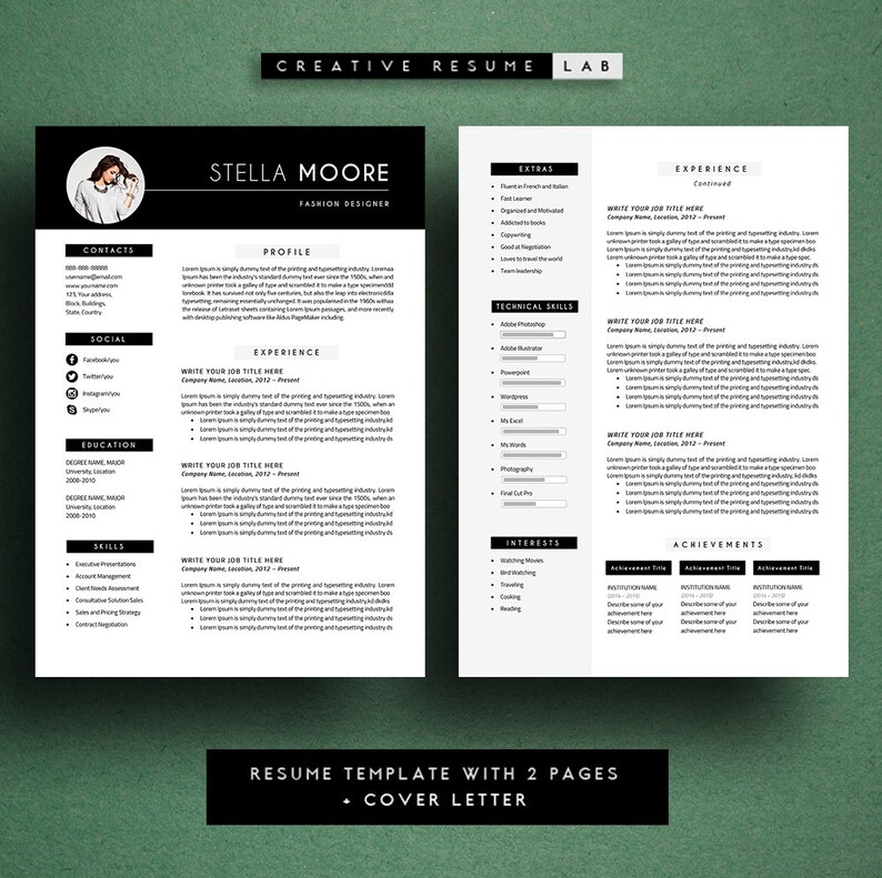 Stella Modern Resume Template / CV Template Cover Letter | Etsy