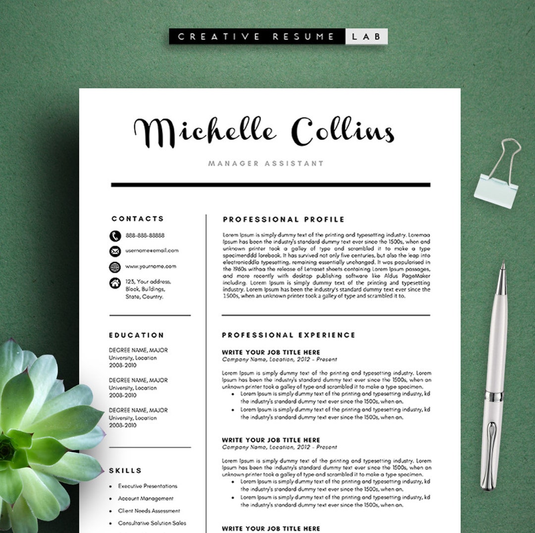 Buy Michelle Modern Resume Template / CV Template Cover Letter Online ...