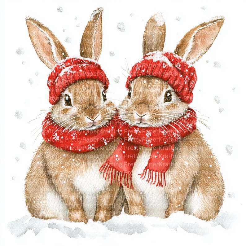 Winter Rabbit Clipart JPG, Snowy Bunny Illustration, Woodland Winter ...