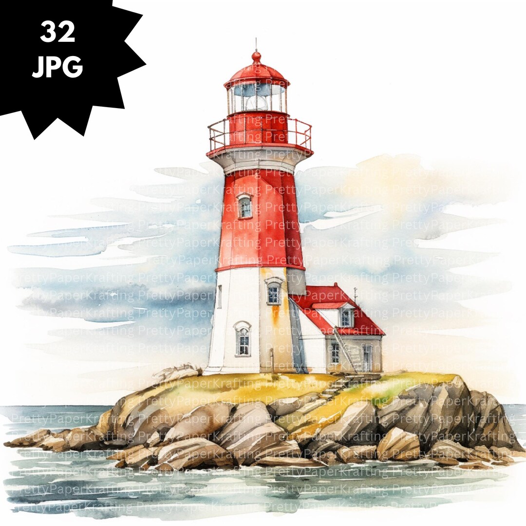 Lighthouse Clipart, Nautical Clipart, High Quality Jpgs, Watercolor ...