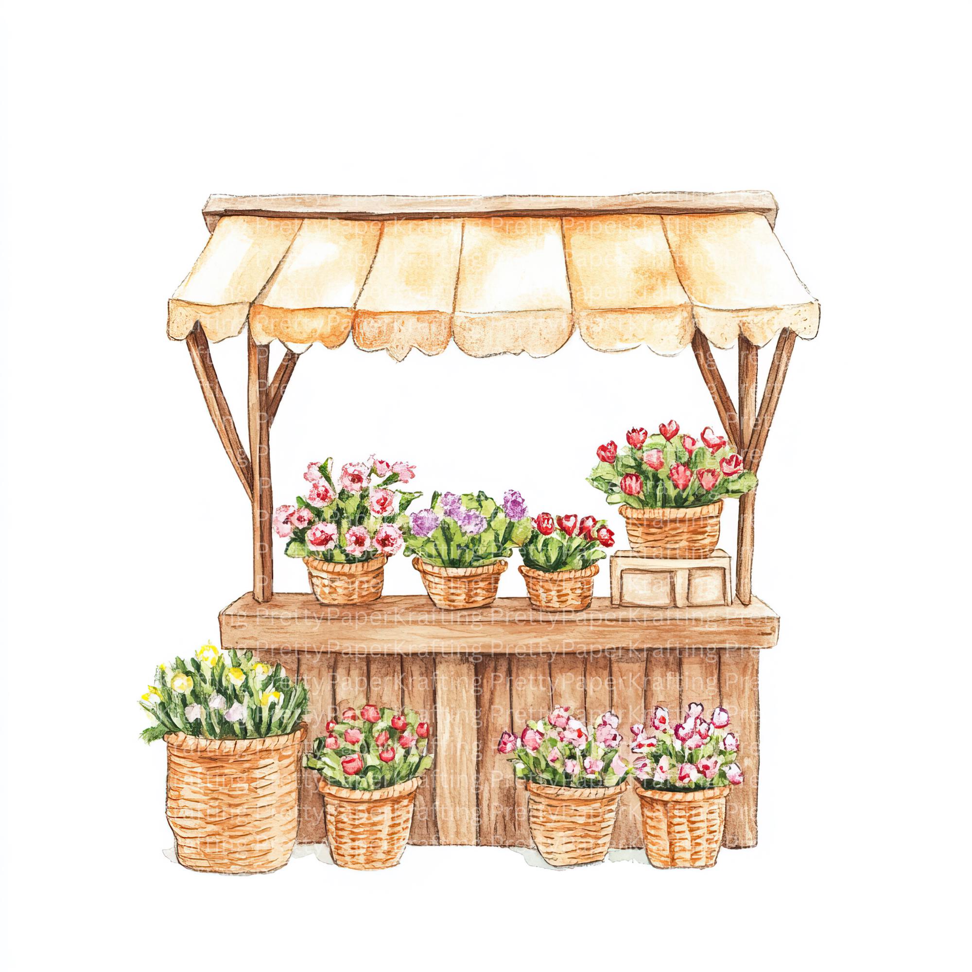 Floral Stand Clipart, Rustic Market Flower Cart, Spring Garden Shop ...
