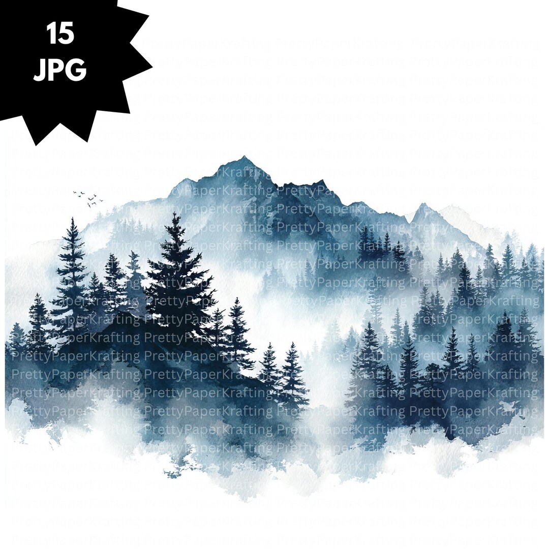 Misty Forest Clipart JPG, Foggy Pine Tree Landscape Clipart, Moody ...