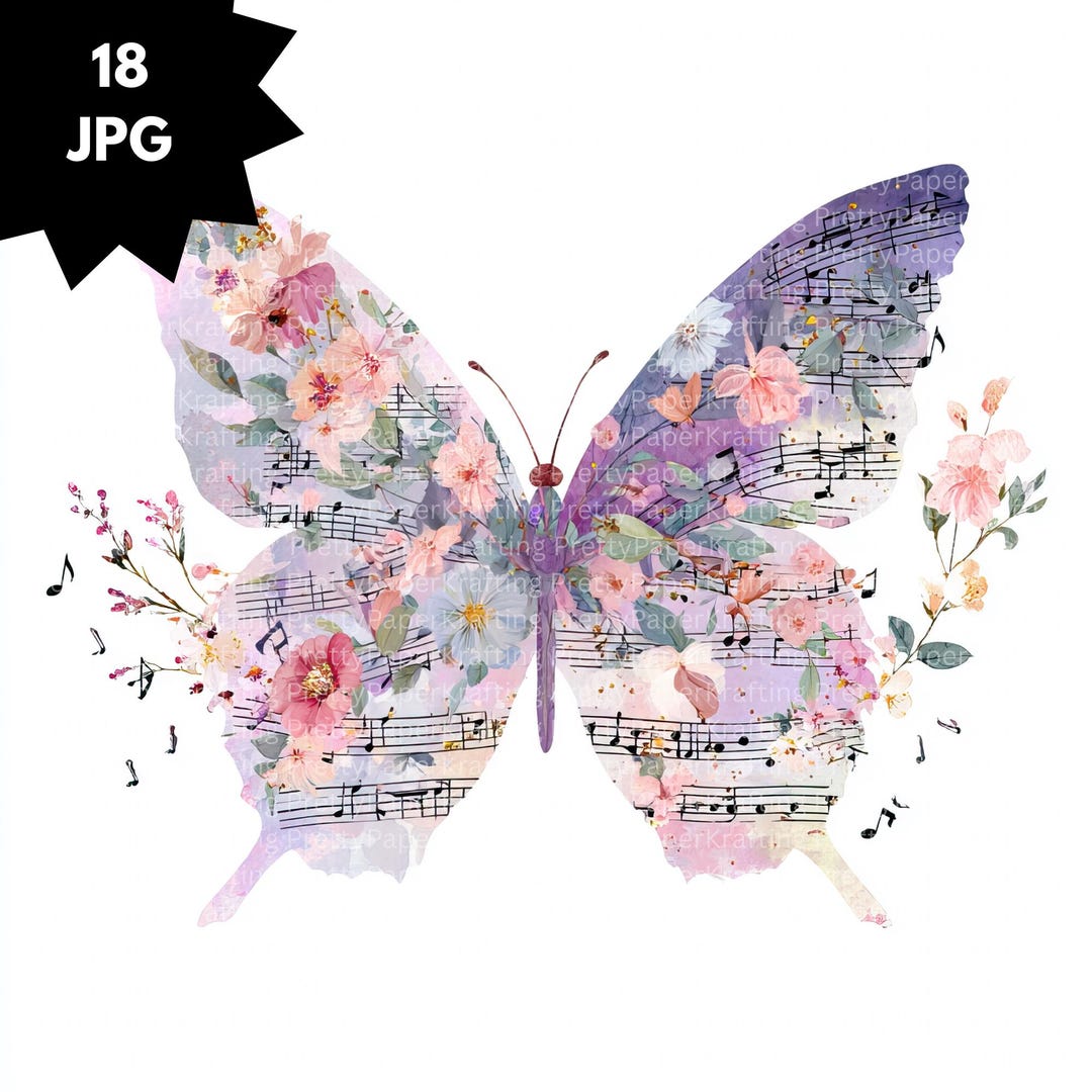 Watercolor Butterfly Music Note Clipart, Musical Clipart, Digital Art ...