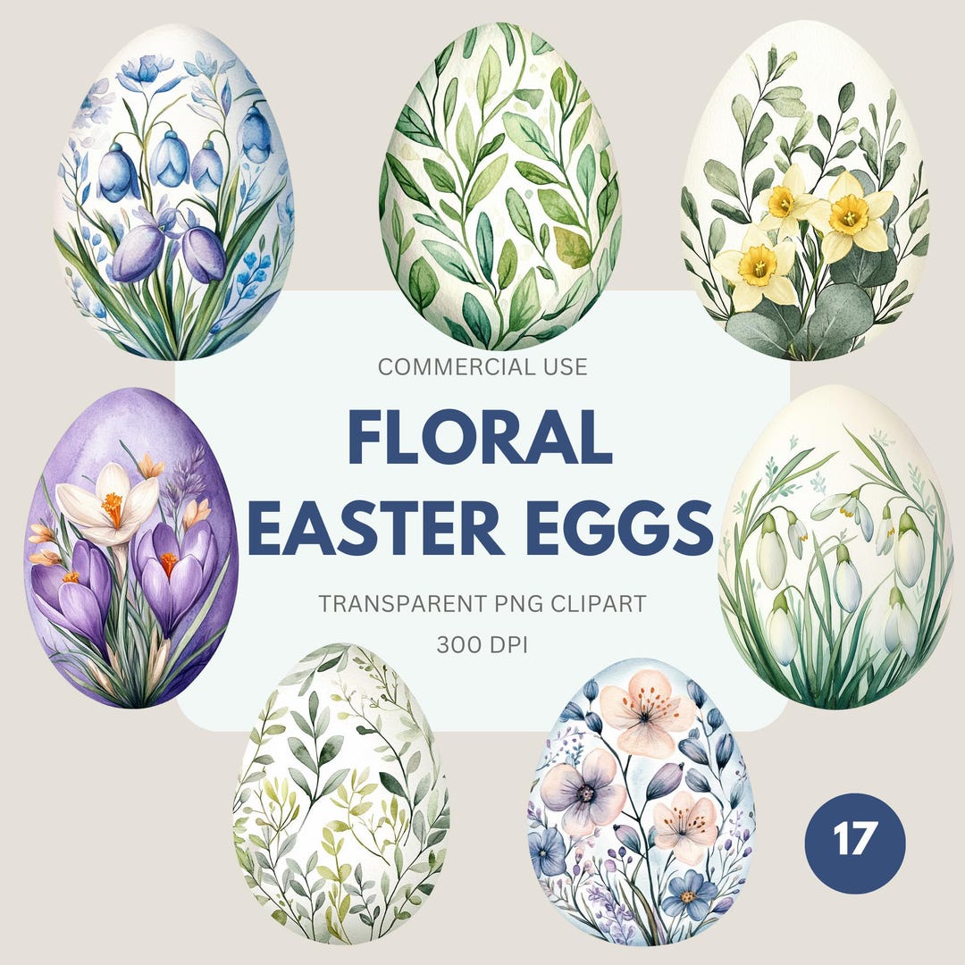 Floral Easter Eggs Clipart, Easter Eggs Clipart, Watercolor Easter Egg ...