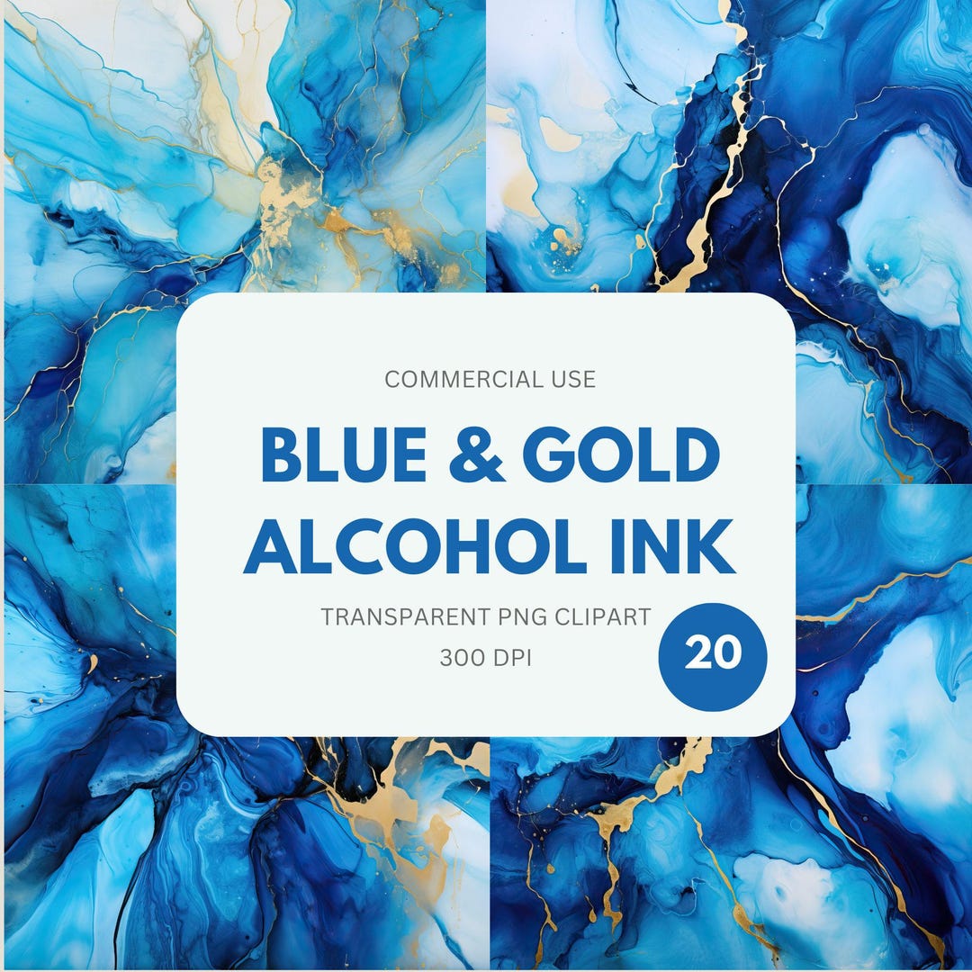 Blue and Gold Alcohol Ink Texture Pack, Alcohol Ink Blue Gold Digital ...