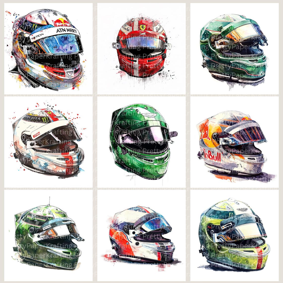 F1 Formula 1 Helmet Clipart, Watercolor Racing Driver Headgear ...