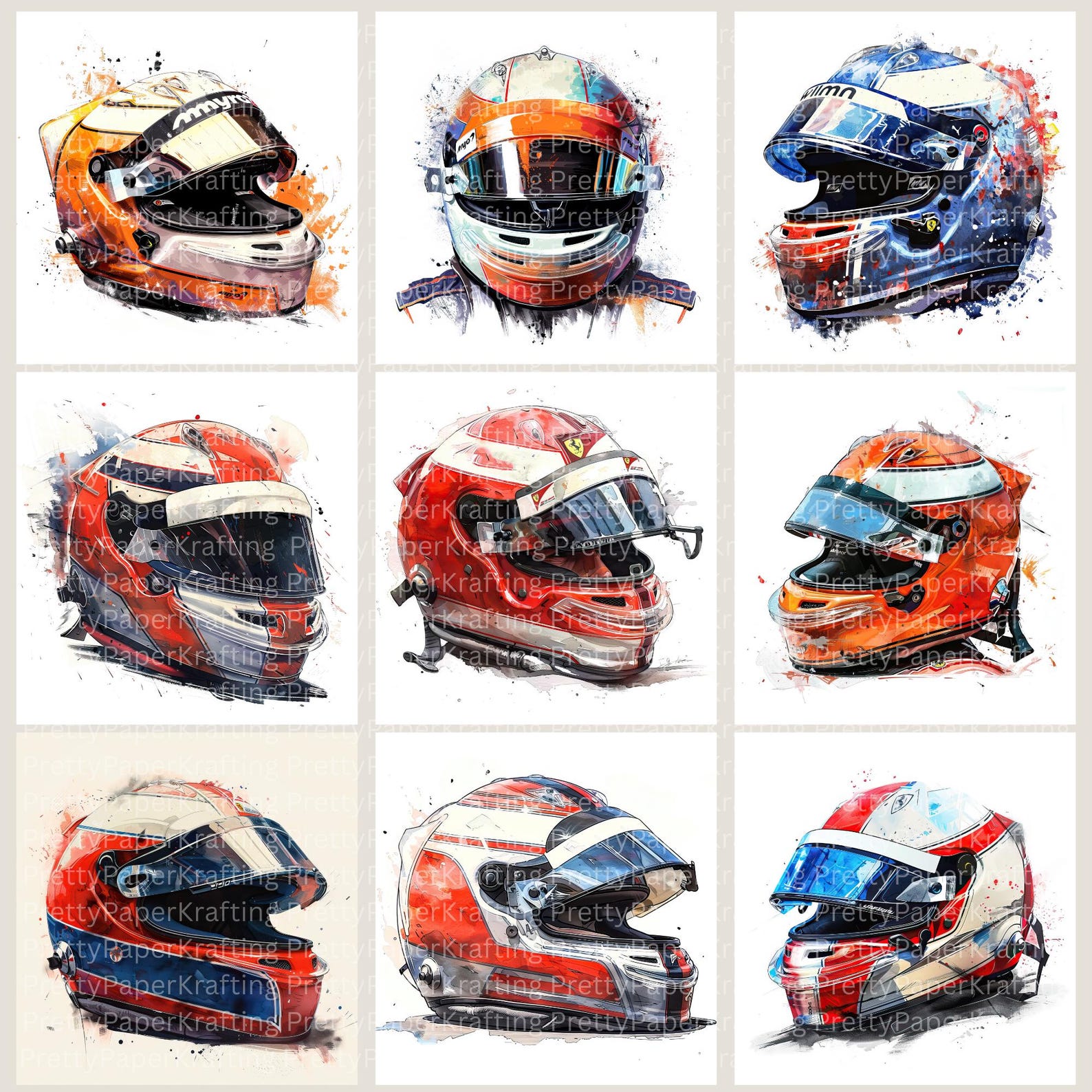F1 Formula 1 Helmet Clipart, Watercolor Racing Driver Headgear ...